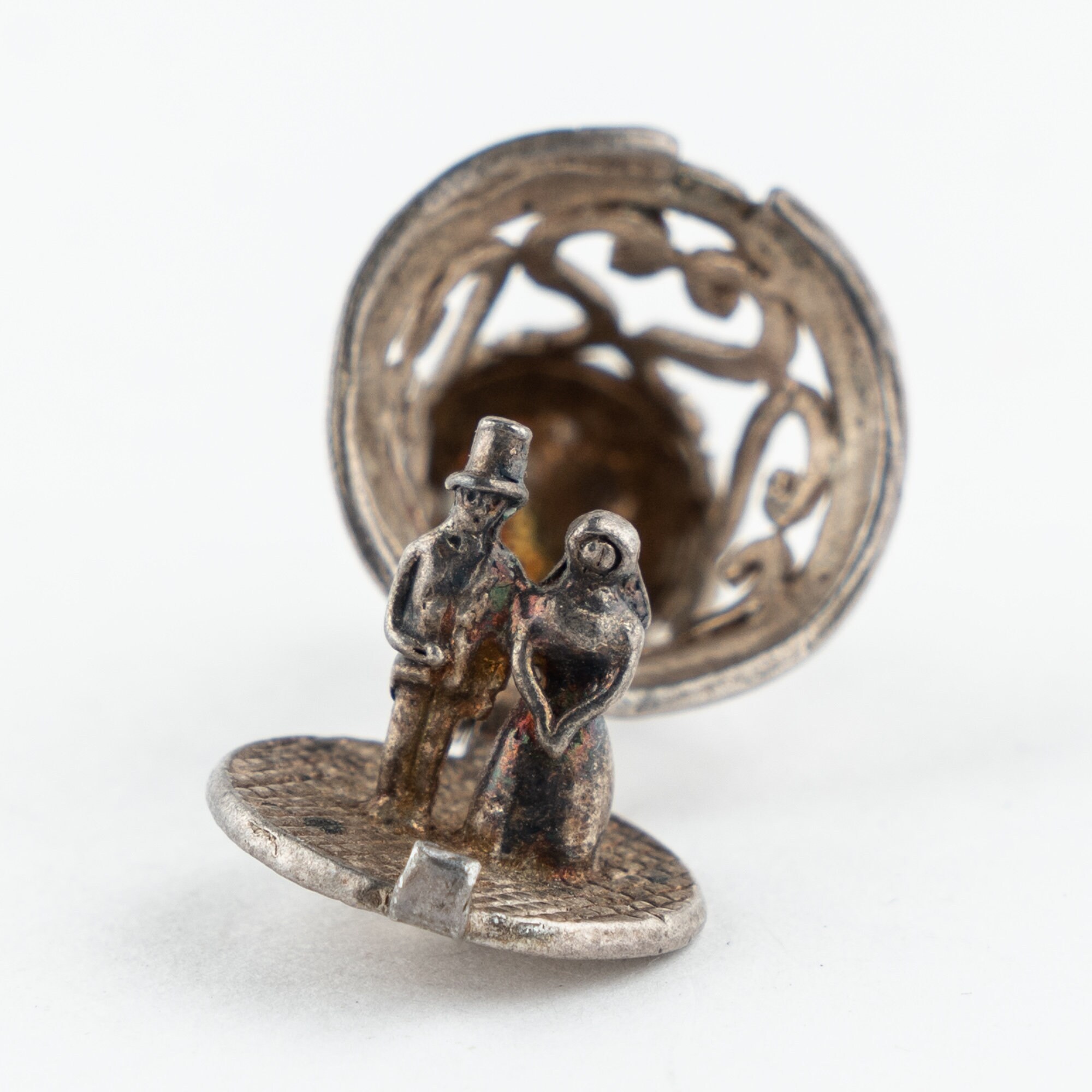 Vintage Sterling Silver Wedding Bell Bride & Groom Charm Pendant