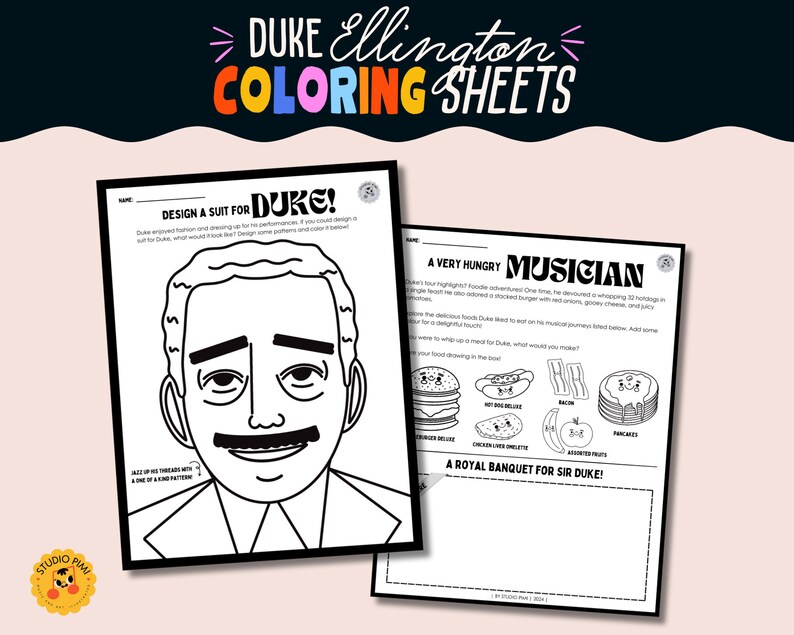 Duke Ellington Coloring Pages for Music Classroom, International Jazz ...