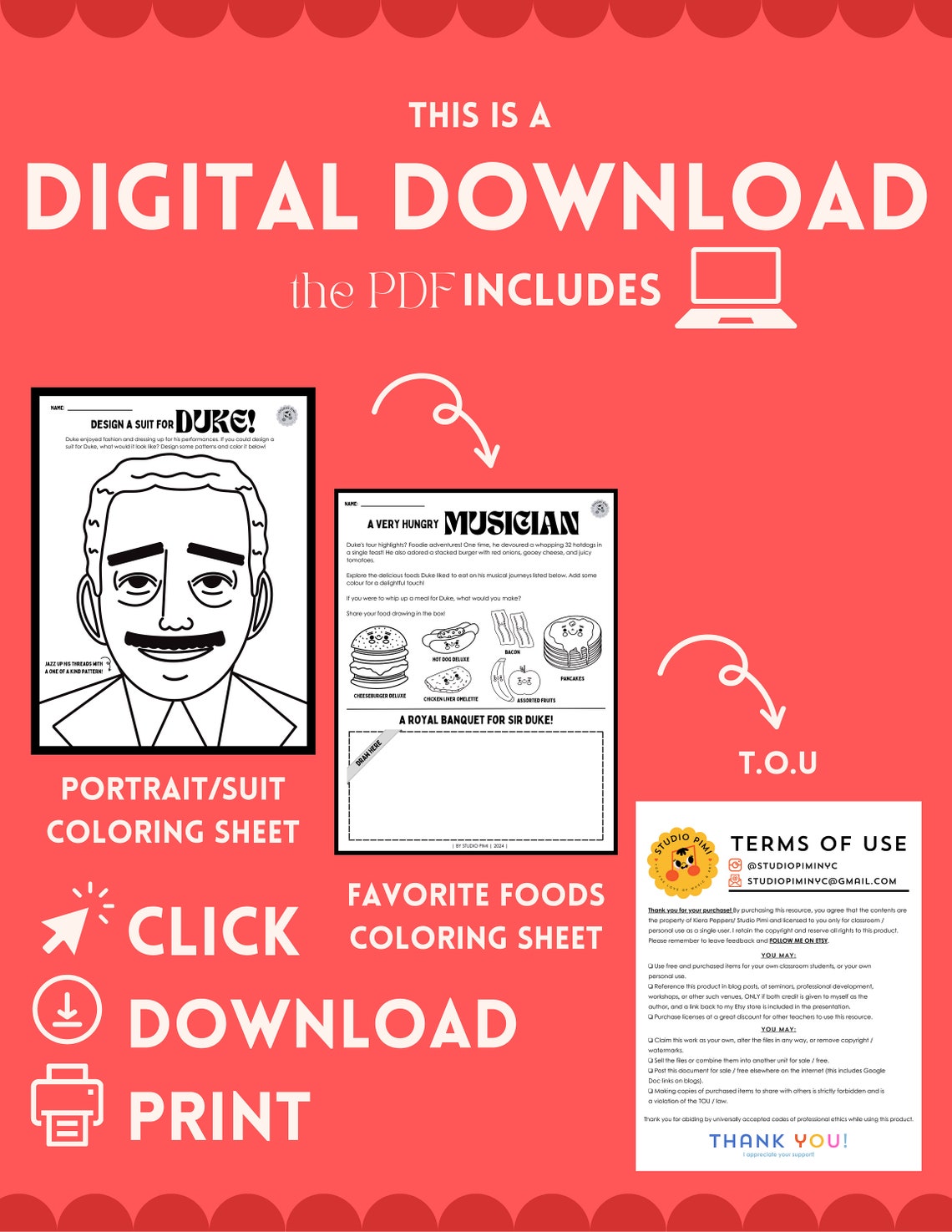 Duke Ellington Coloring Pages for Music Classroom, International Jazz ...
