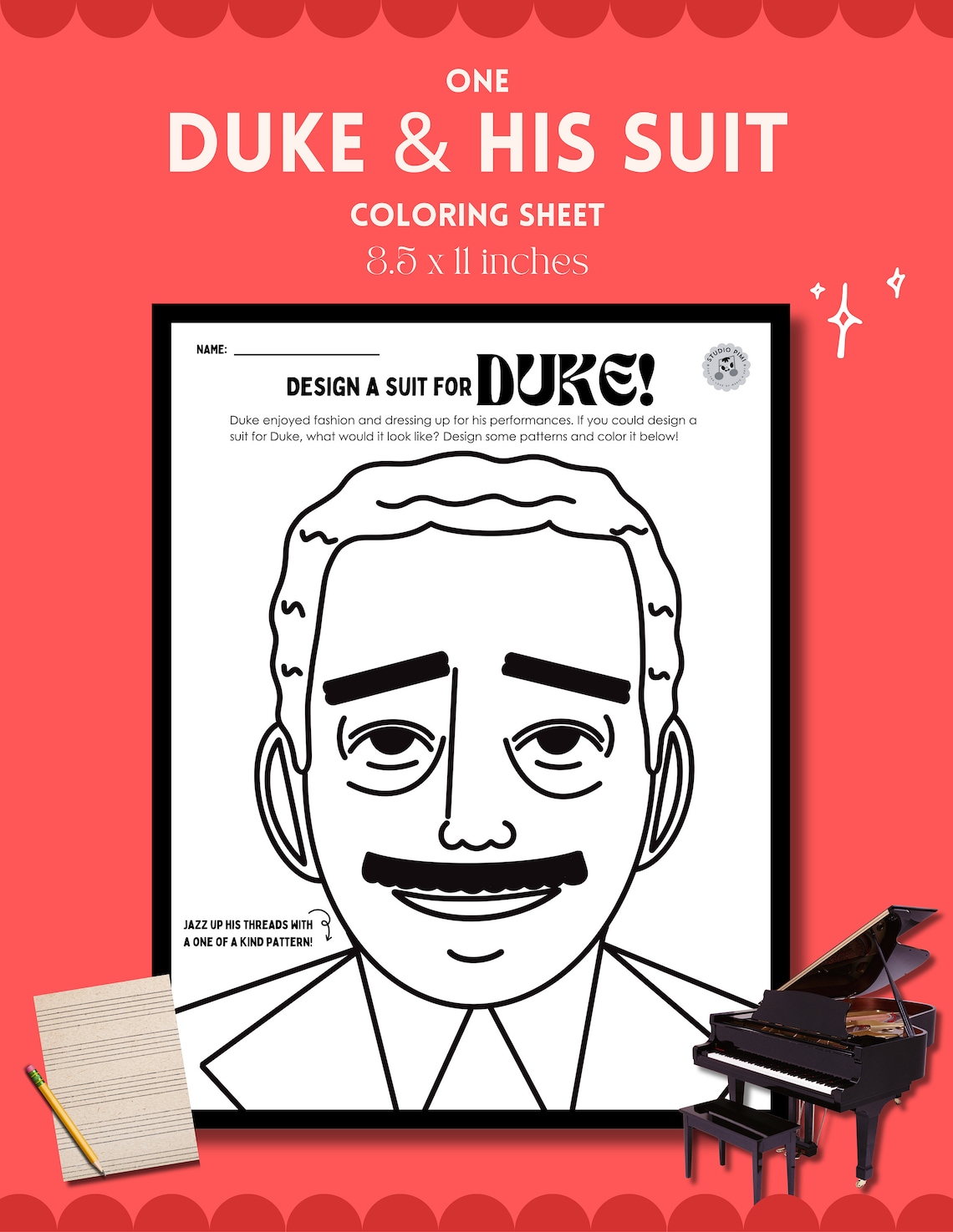 Duke Ellington Coloring Pages for Music Classroom, International Jazz ...