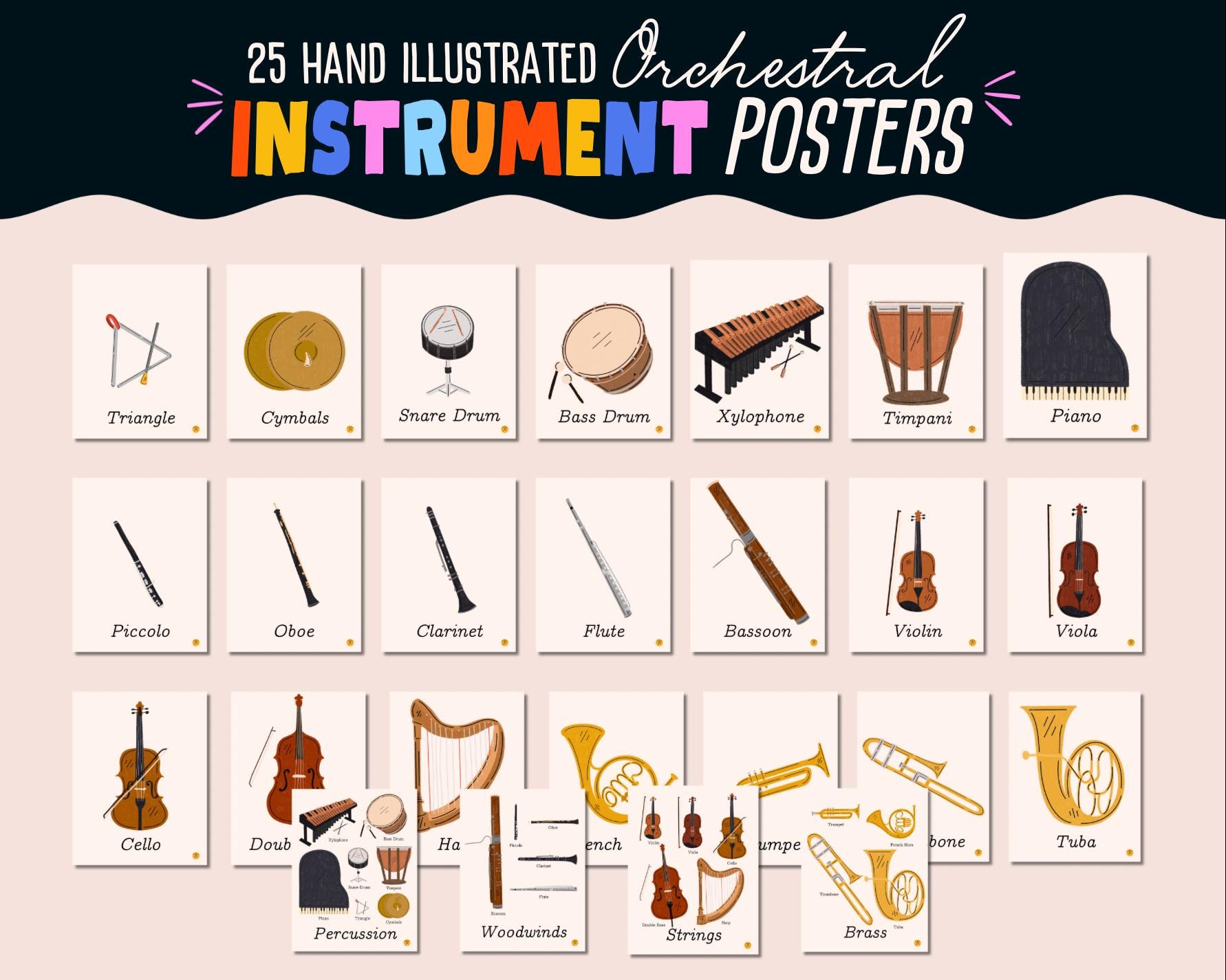 Orchestral Instruments Classroom Poster Set | Music Class Decor | Music ...