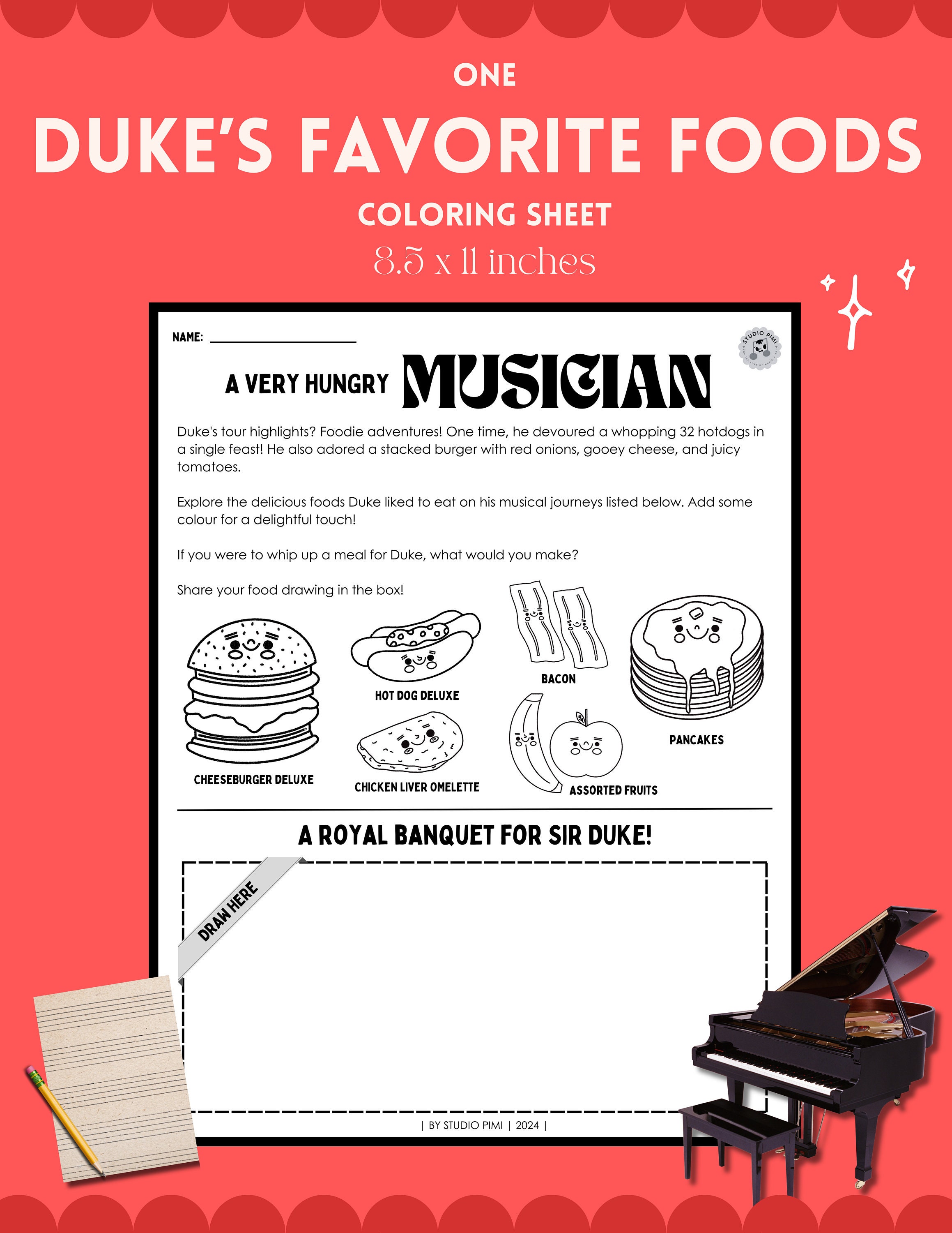 Duke Ellington Coloring Pages for Music Classroom, International Jazz ...