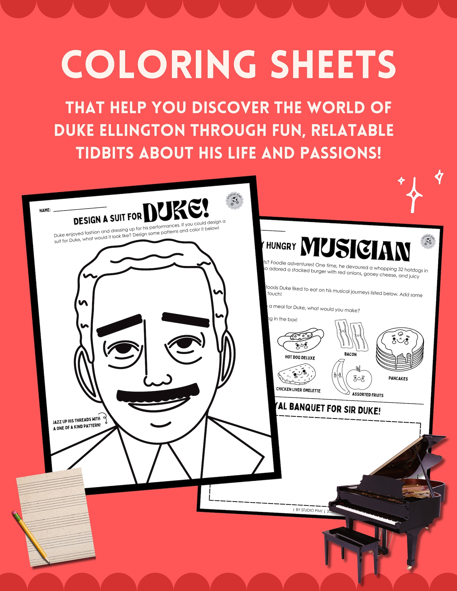 Duke Ellington Coloring Pages for Music Classroom, International Jazz ...