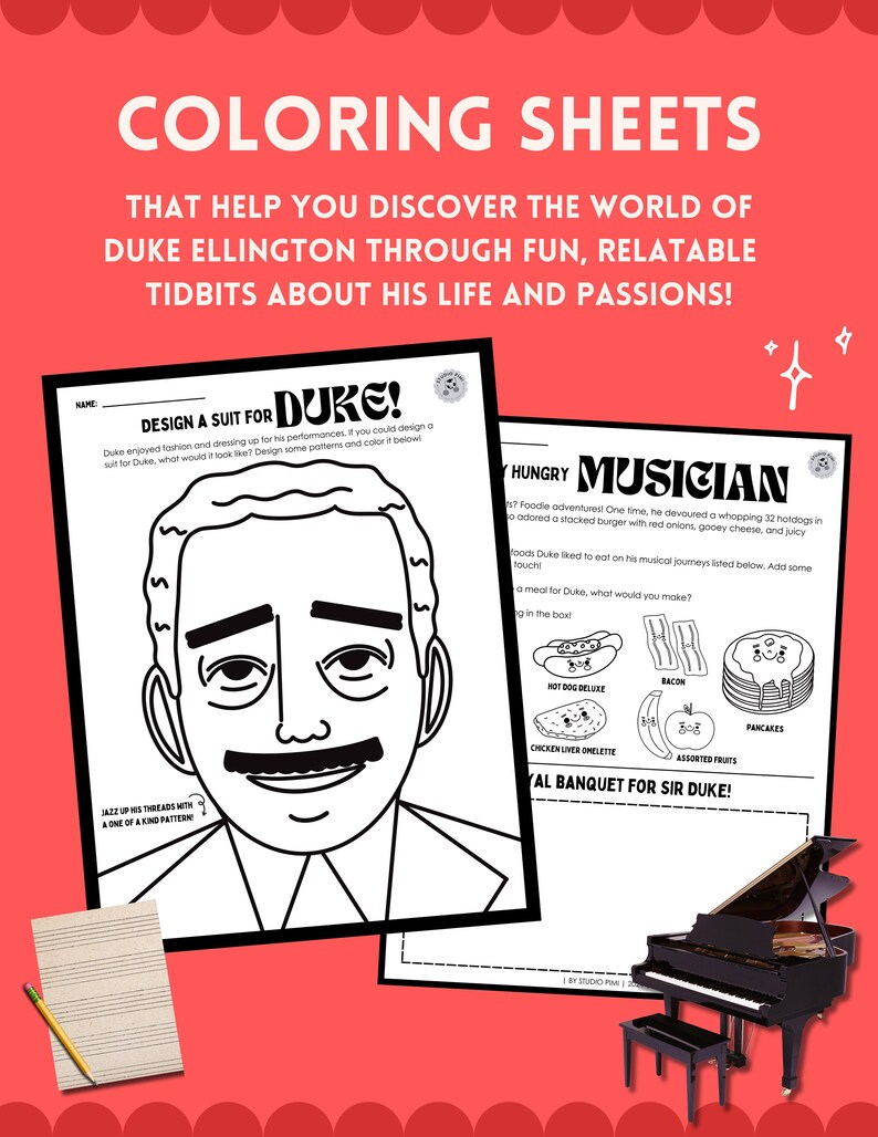 Duke Ellington Coloring Pages for Music Classroom, International Jazz ...