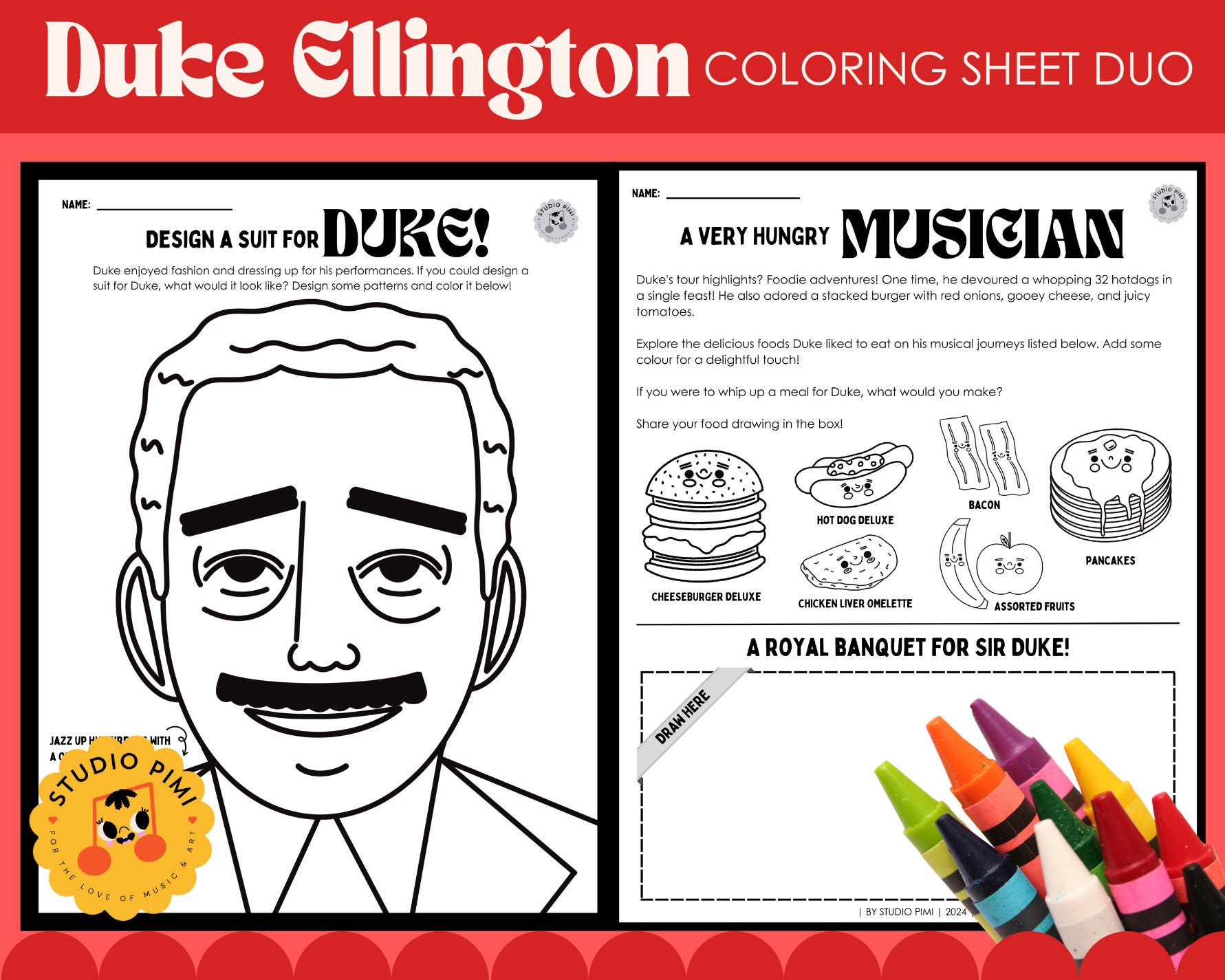 Duke Ellington Coloring Pages for Music Classroom, International Jazz ...