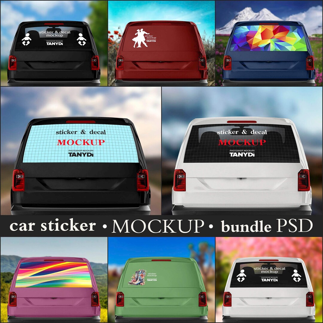 Backside View of Black and White Car, Photoshop Photopea Sticker Decal ...