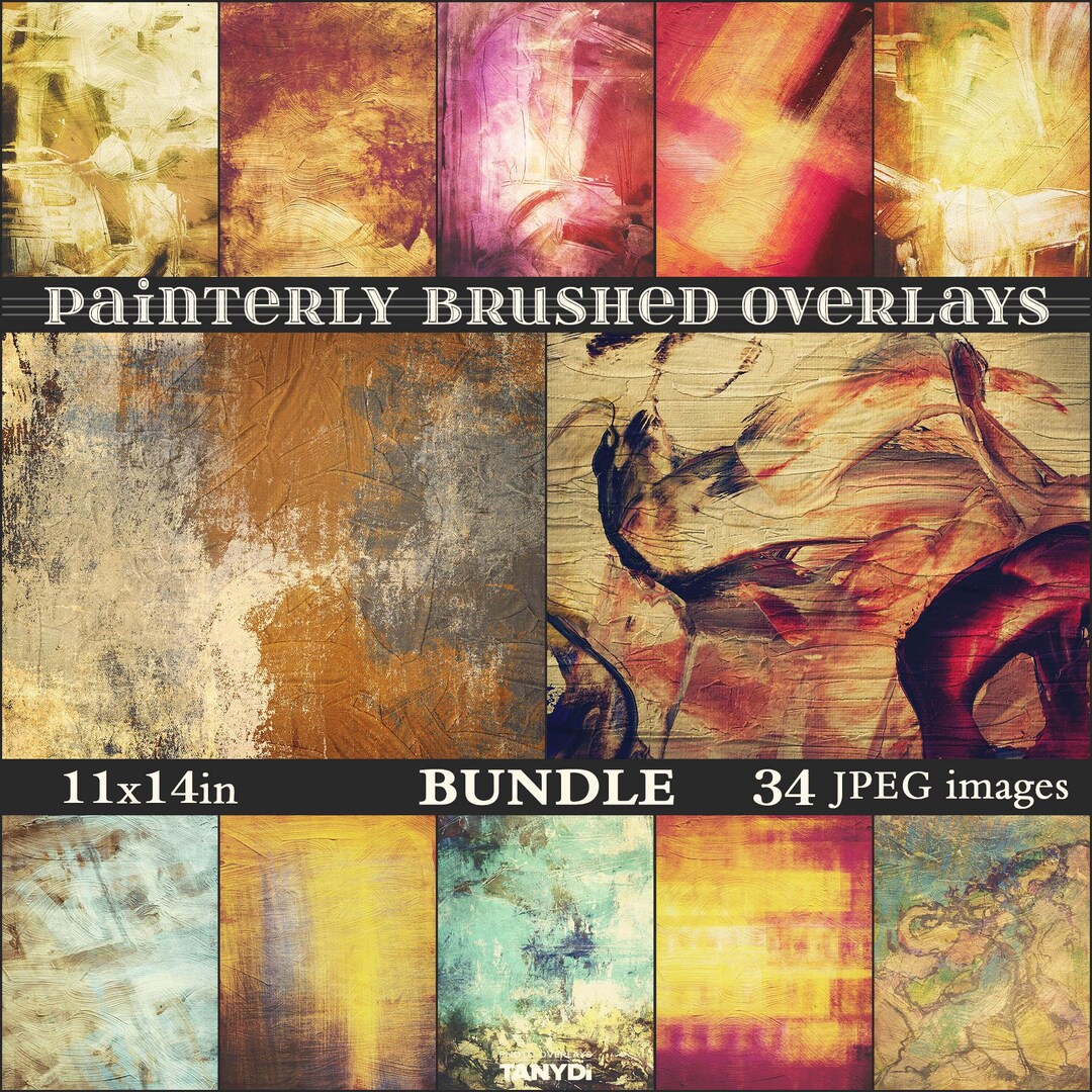 Painterly Overlays, Bundle of 34JPEG Brushed Photography Overlay ...