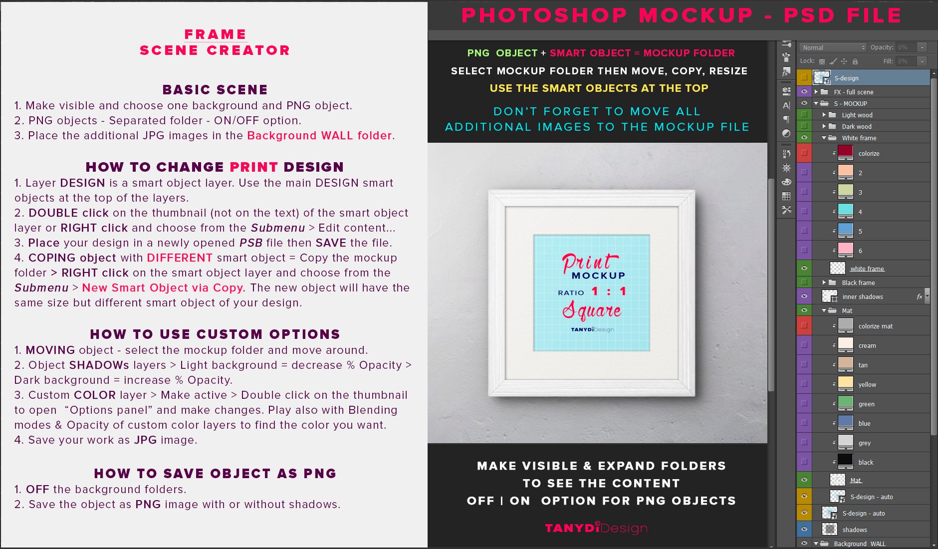 Square Frame on Wall Photoshop Print Mockup PNG Black & - Etsy