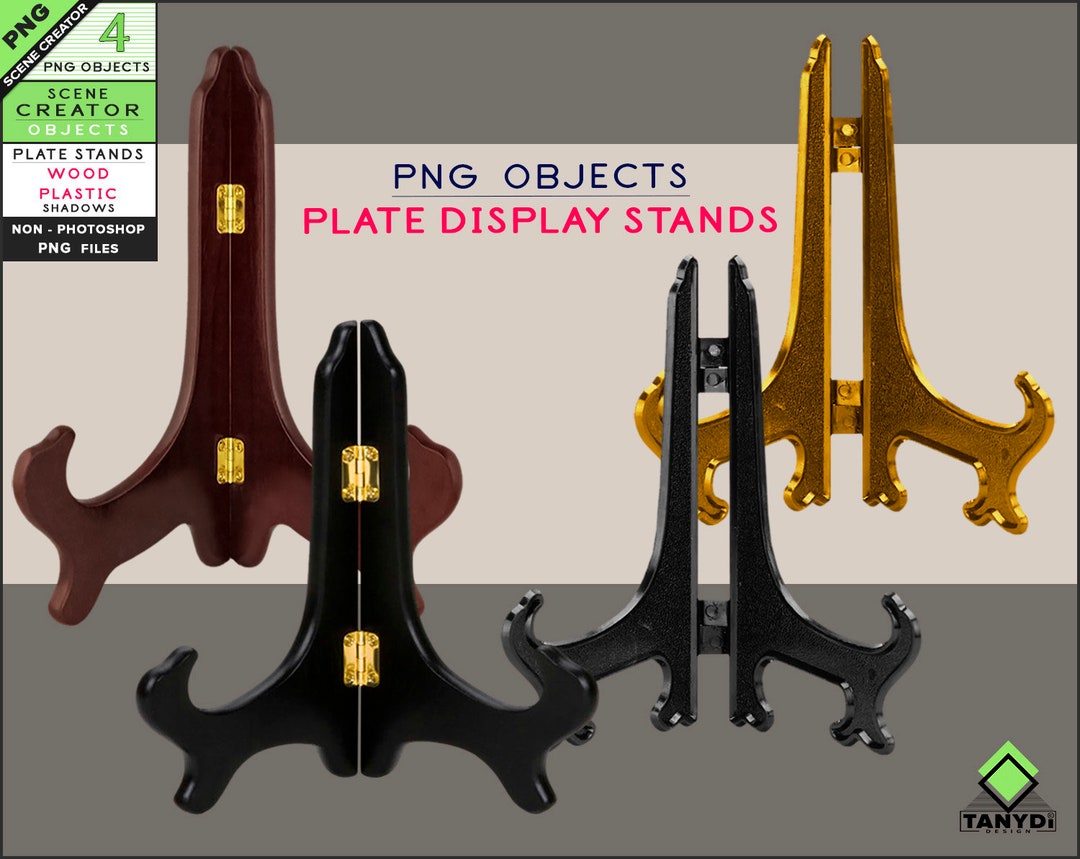 Plate Display Stand - PNG Object, 4 PNG Stands Black Wood, Brown Wood ...