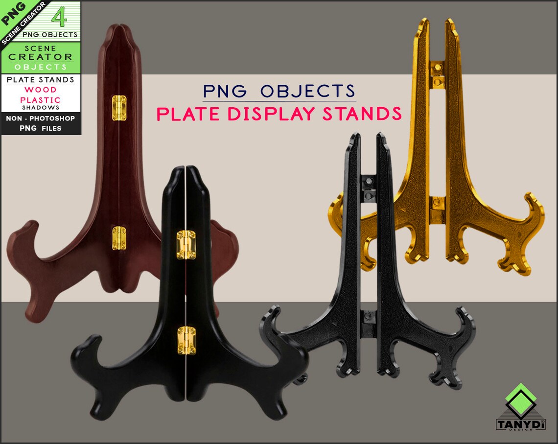 Plate Display Stand - PNG Object, 4 PNG Stands Black Wood, Brown Wood ...