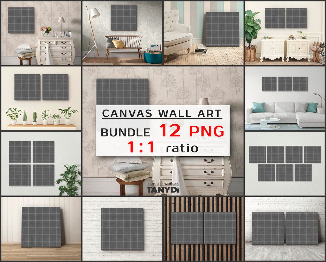 Square Canvas on Wall & Floor Various Blank Canvas Mockup - Etsy