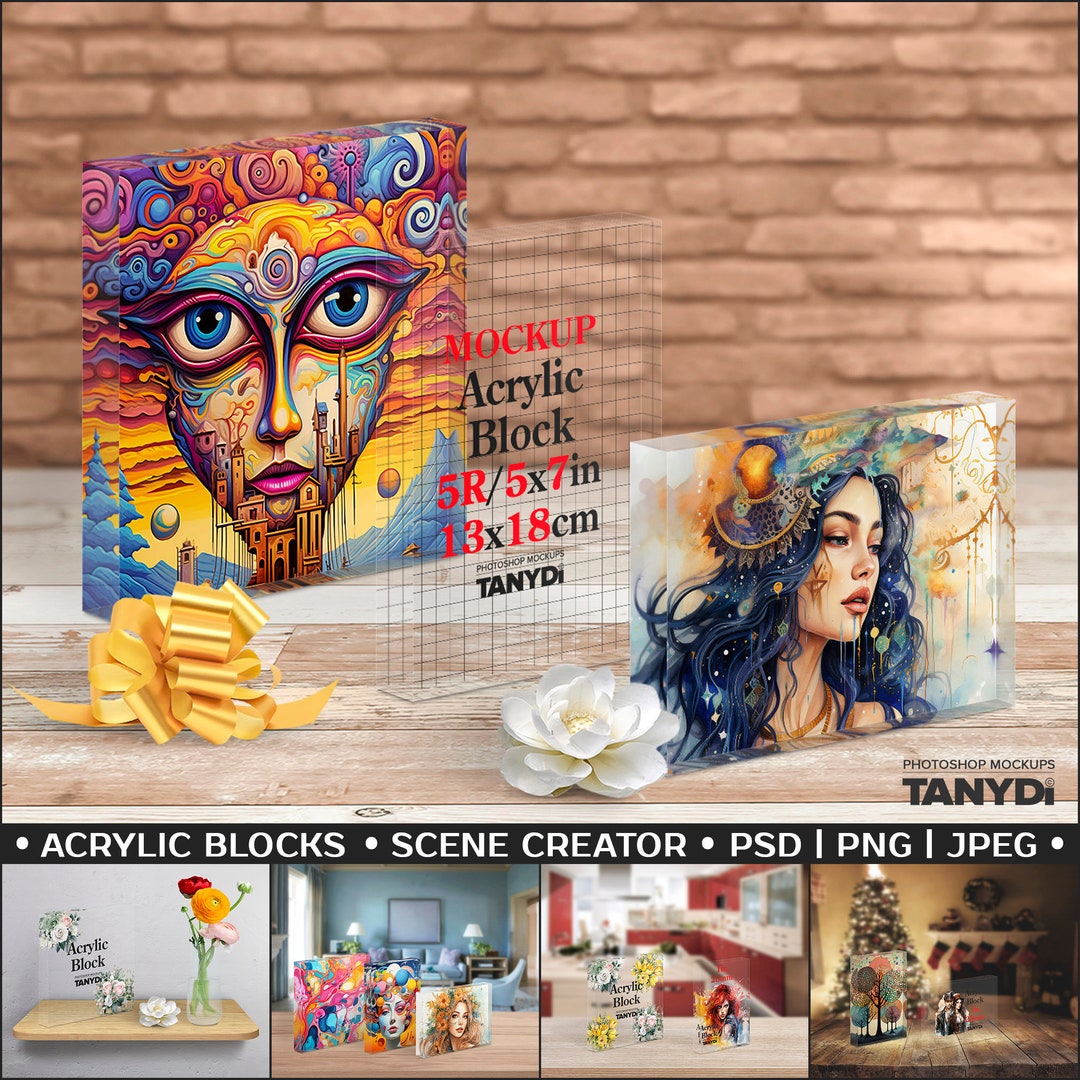 Set of 3 Acrylic Photo Blocks on Table, Vertical Horizontal Square ...