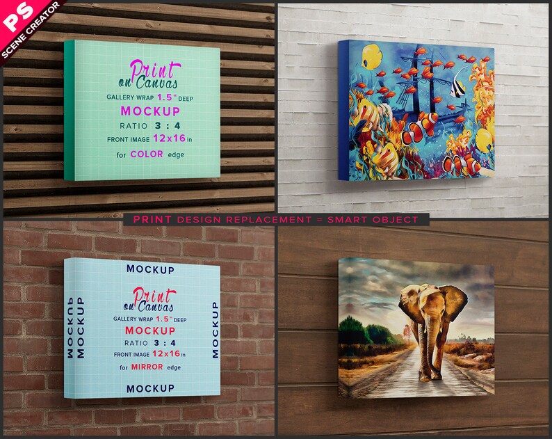 Gallery Wrap Canvas Photoshop Print Mockup 12x16in 1.5 deep | Etsy