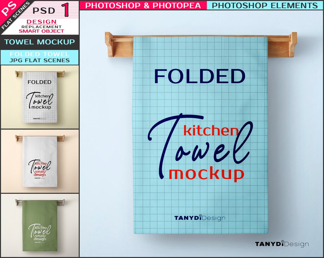 Folded Kitchen Towel on a Wood Bar Hanger, Photoshop Fabric Design ...