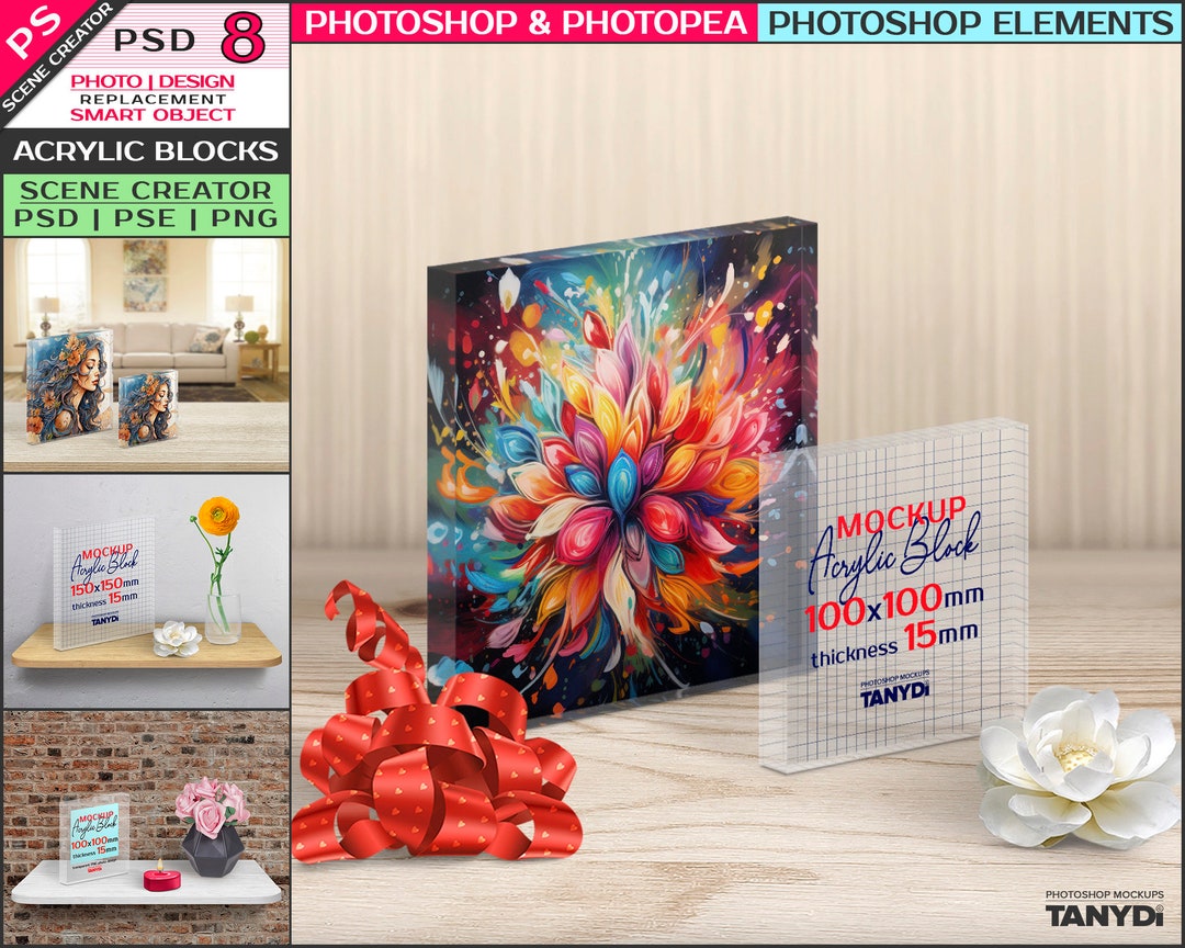 Acrylic Photo Blocks, Square Block 15mm 0.59in, Photoshop Photopea ...