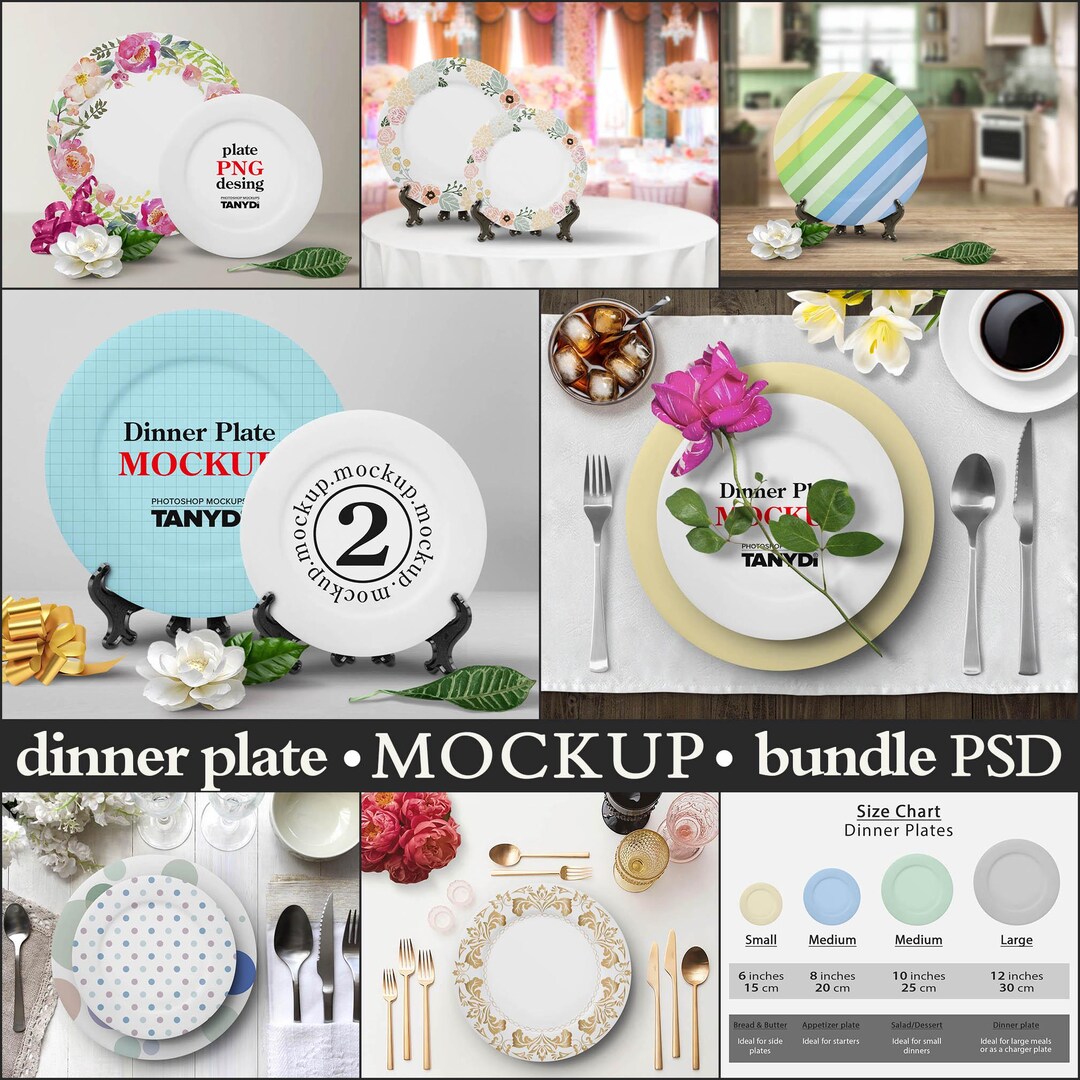 Dinner Plate, Bundle Photoshop Photopea Print Design Mockups, White ...