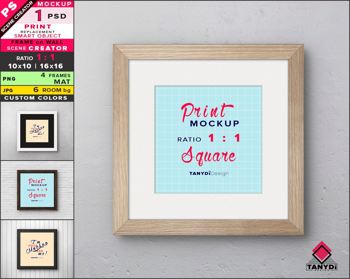 Square Frame on Wall Photoshop Print Mockup PNG Black & - Etsy