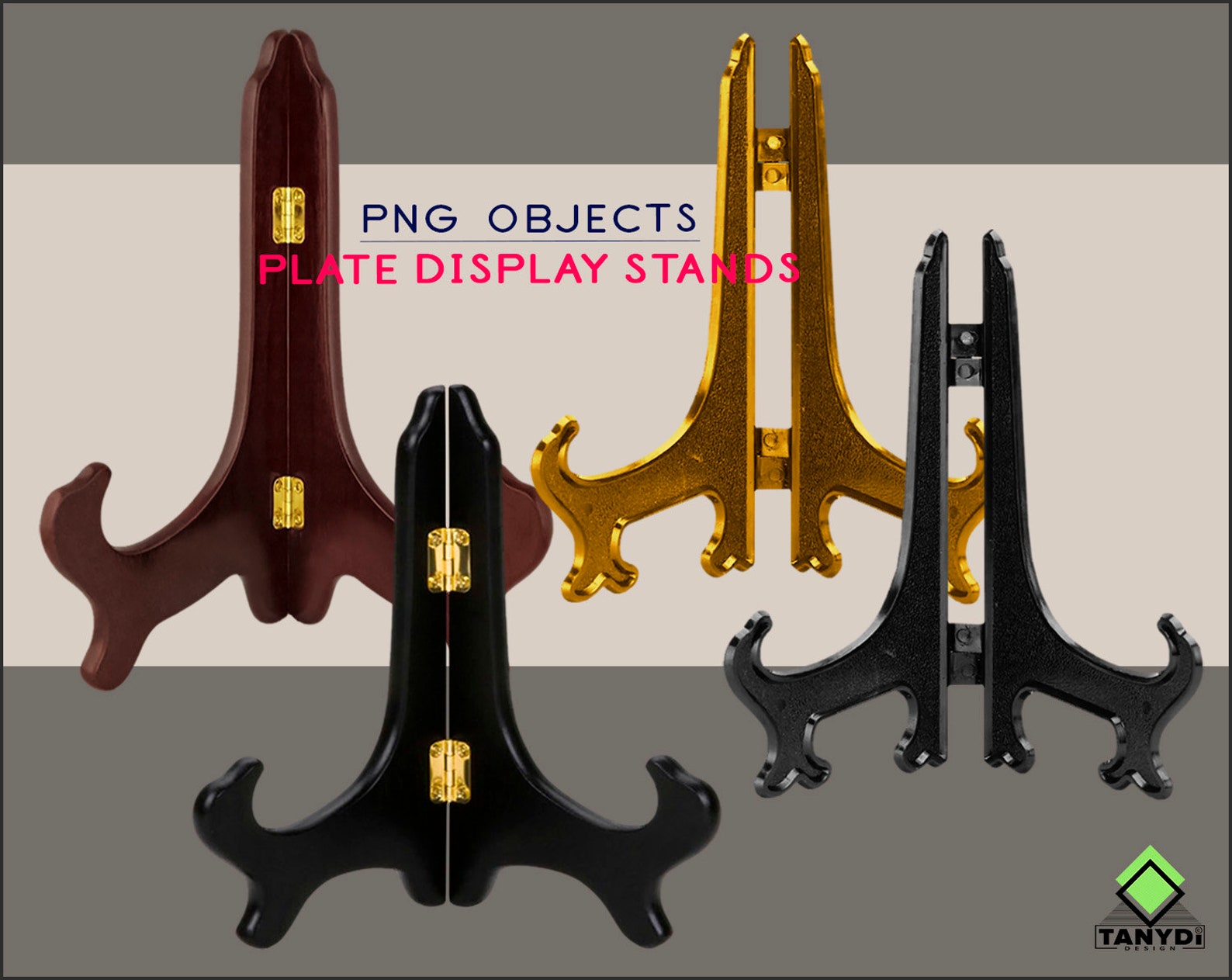 Plate Display Stand - PNG Object, 4 PNG Stands Black Wood, Brown Wood ...