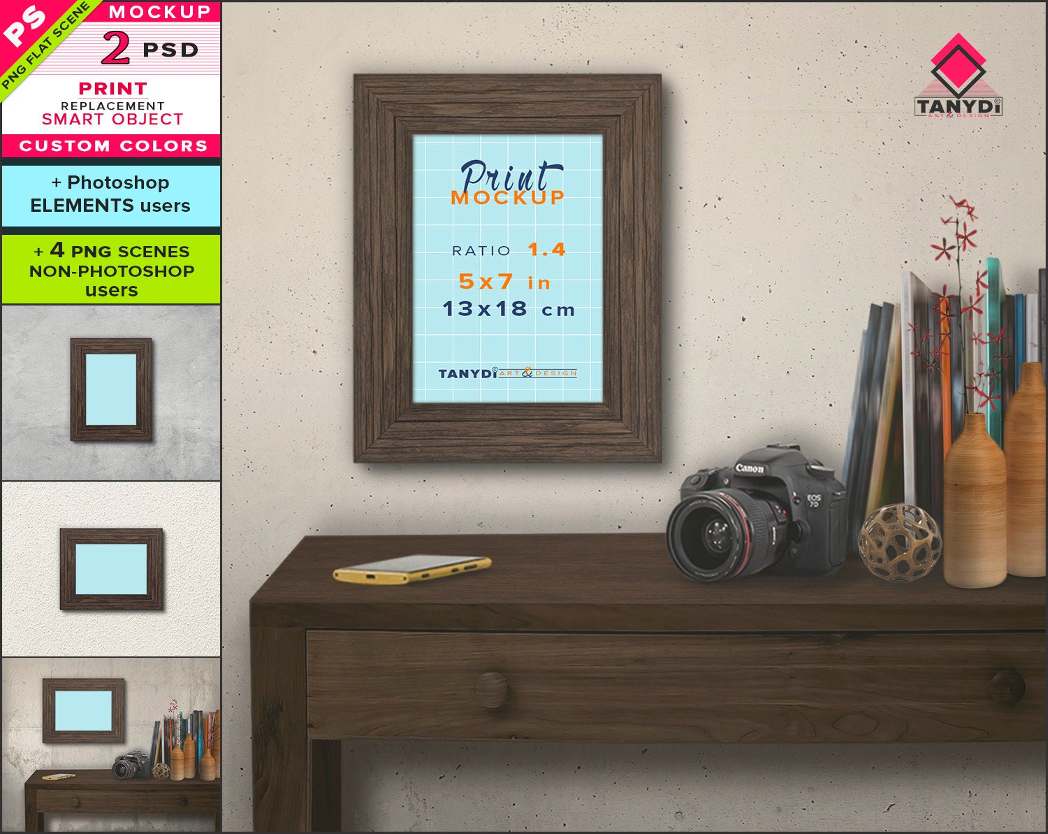 5x7 Wood frame on Interior Wall Photoshop Print Mockup Blank | Etsy