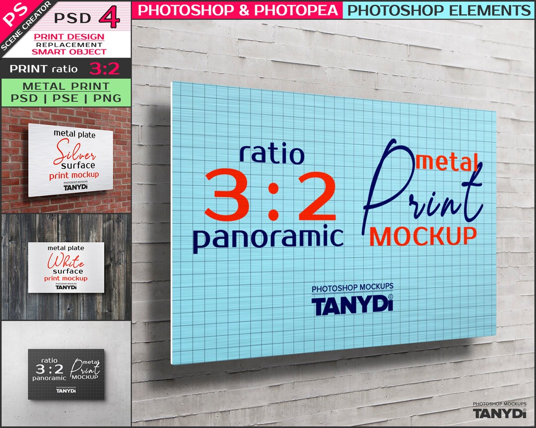 Panoramic Metal Print on Wall, Ratio 3x2, Photoshop Photopea Elements ...