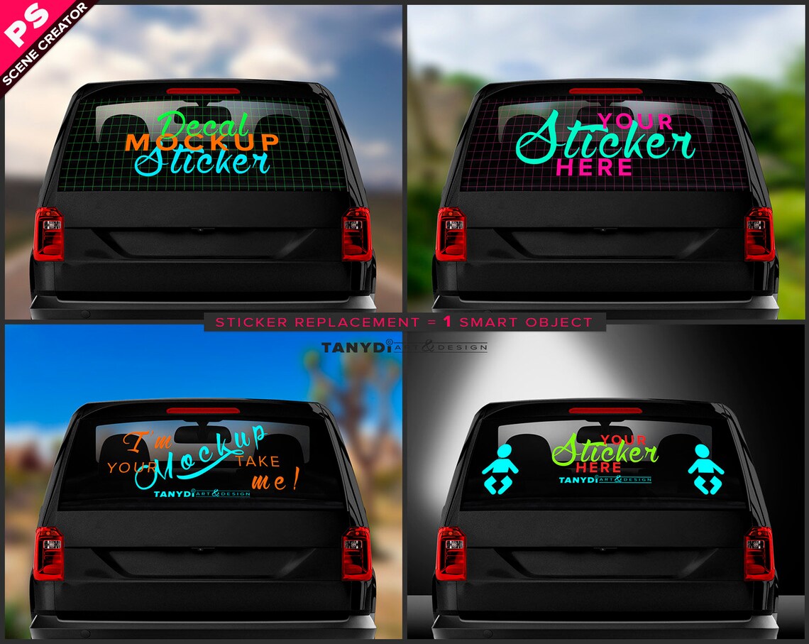 Decal On Black Car Rear Window Photoshop Sticker Mockup Etsy
