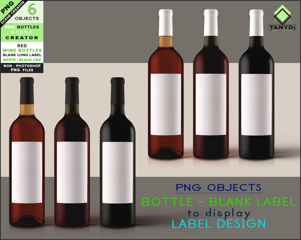 Blank Long Label PNG Wine Bottle 6 PNG Bottles With Red Wine - Etsy