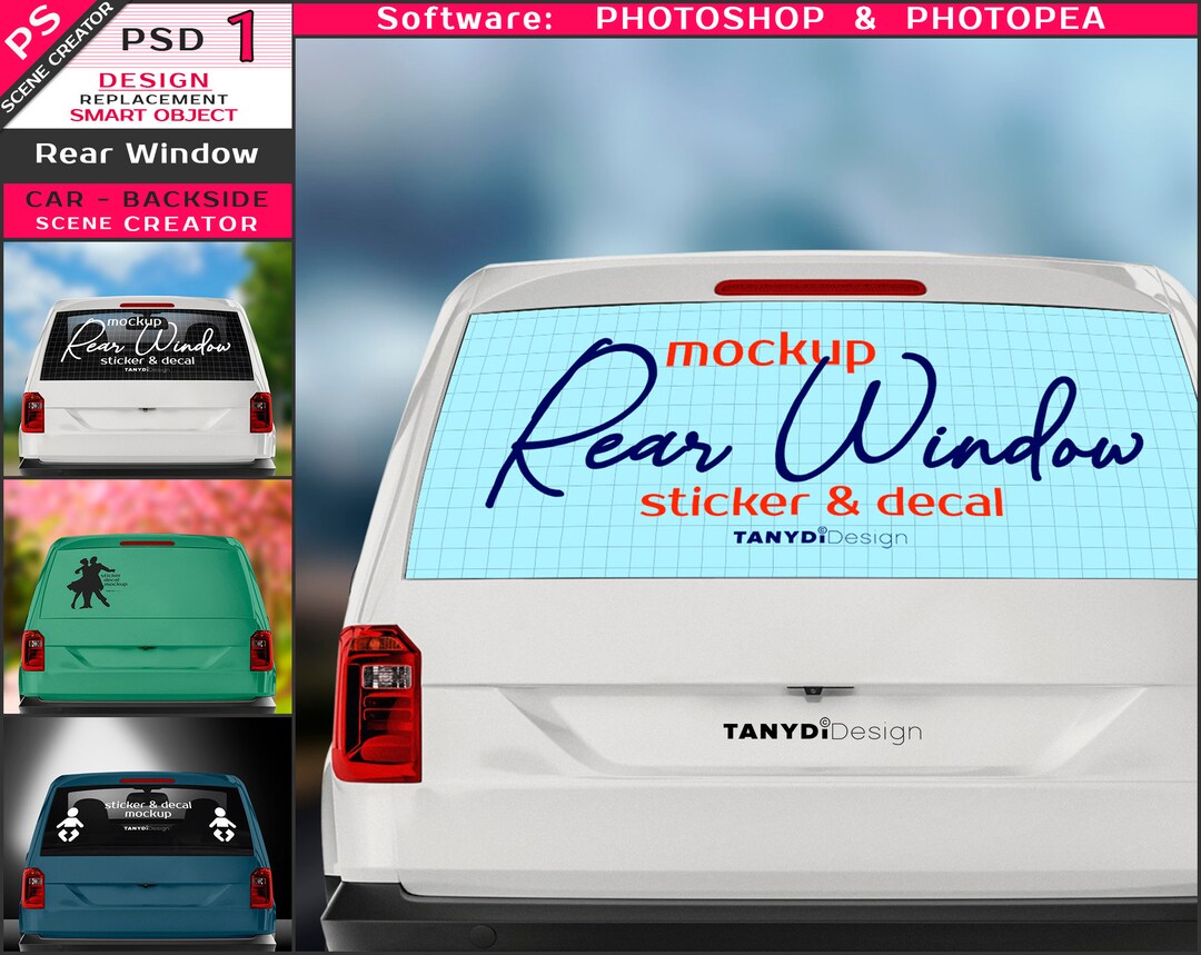 White Car Rear Window, Photoshop Photopea Sticker Decal Mockup, Glass ...