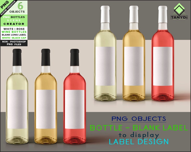 Blank Long Label PNG Wine Bottle 6 PNG Bottles with White | Etsy