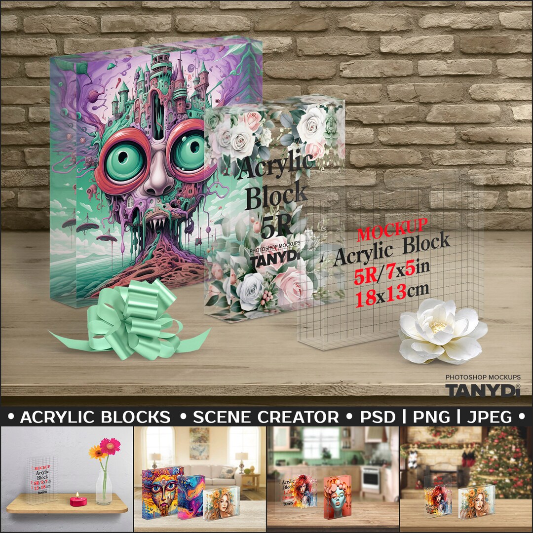 Acrylic Photo Blocks on Table, Vertical 5x7, Horizontal 7x5, Square 8x8 ...