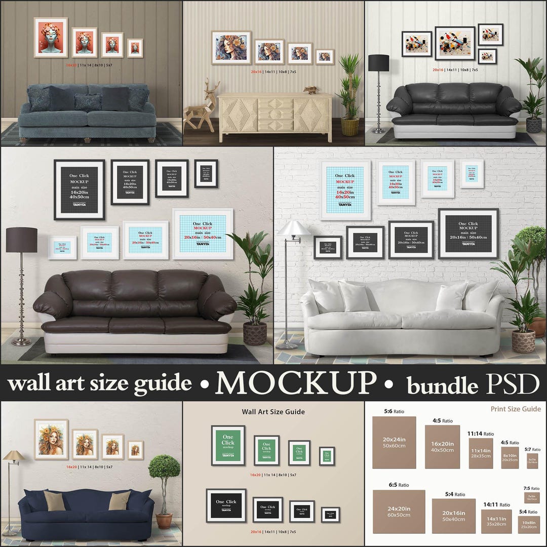 Wall Art Size Guide, 16x20 11x14 8x10 5x7, 4 Framed Art Sizes, Vertical ...