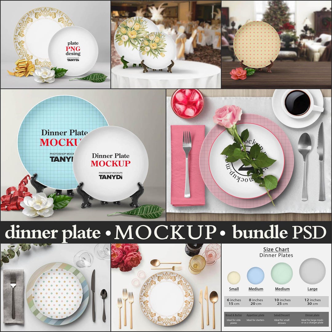 Dinner Plate With Trim, Bundle Photoshop Photopea Print Mockups, White ...