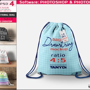 Drawstring Bag With Rope Strings, Cotton Fabric Sack on Table & Floor ...