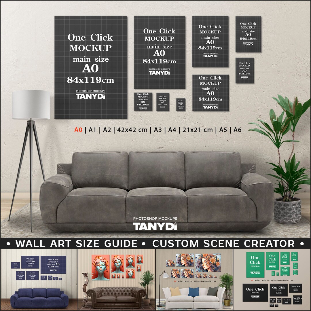 Guide des tailles pour oeuvre d'art mural, 9 affiches, A0, A1 A2 A3 A4 ...