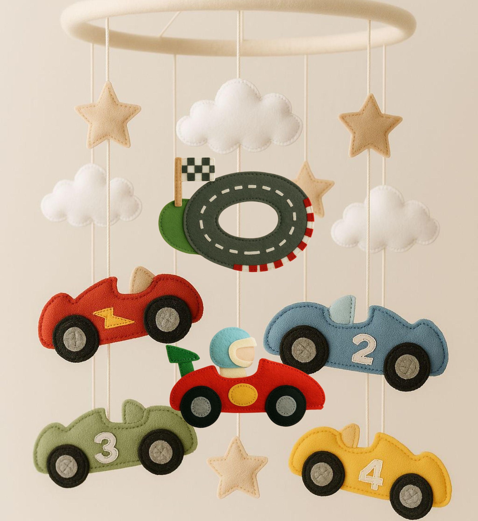 Racing Car Baby Mobile – Handmade Felt Nursery Decor – Essential ...