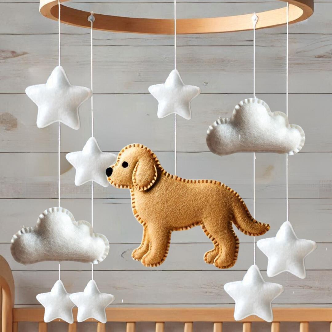 Felt Baby Crib Mobile Golden Retriever Baby Mobile-dog Baby Mobile-felt ...