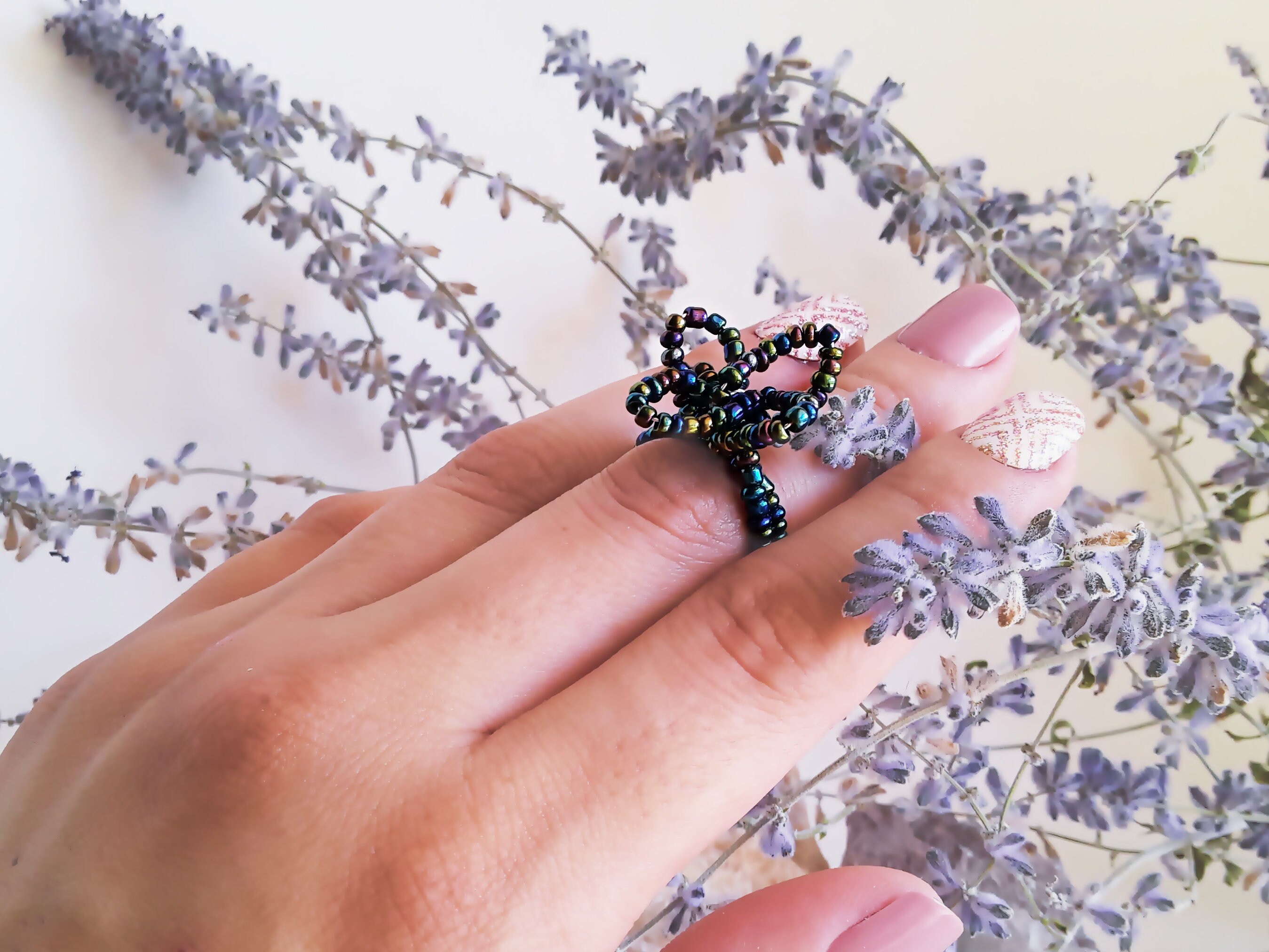 Beaded Ring-Flower Statement Ring-Bohemian Gypsy Ring-Flower | Etsy