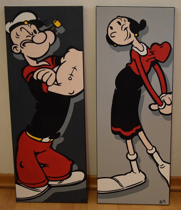 Popeye Olive Oyl Pop Art Hand Painted Acrylic Canvas - Etsy