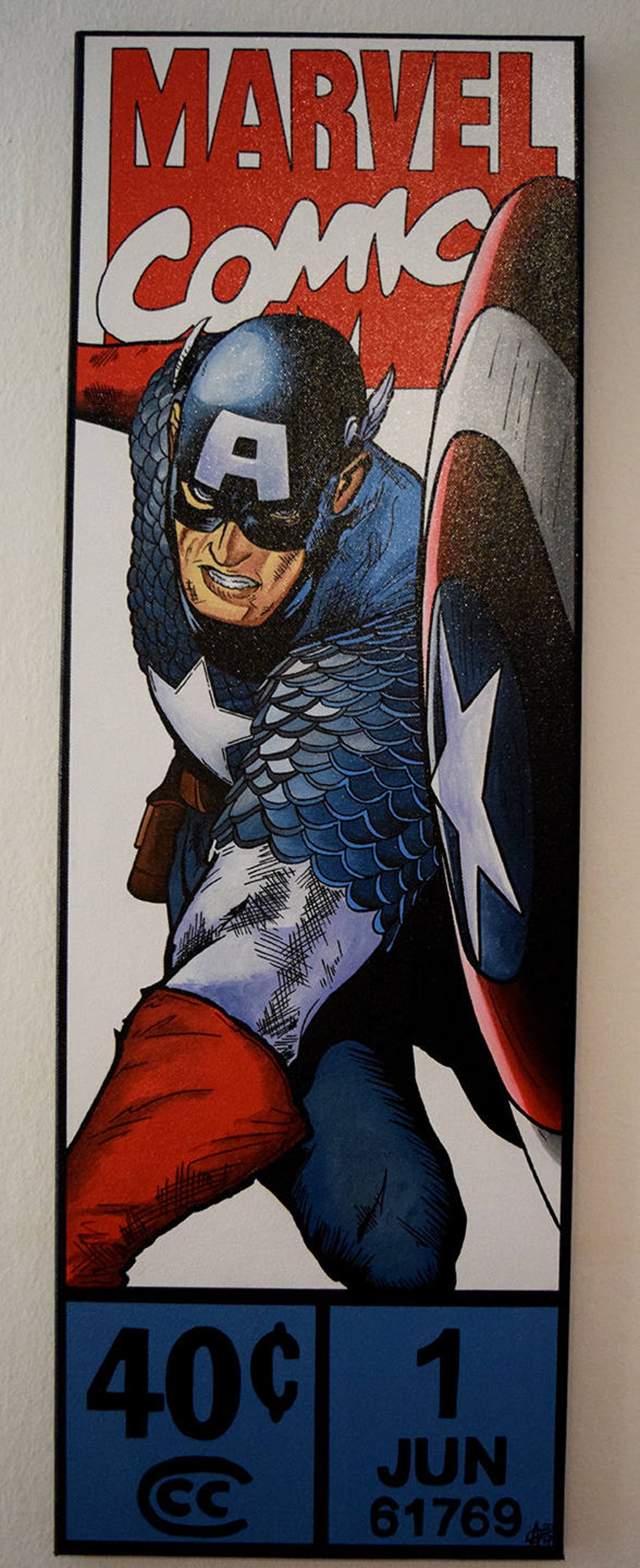 Captain America Corner Box 30 X 90 Cm Hand Painted Acrylic - Etsy