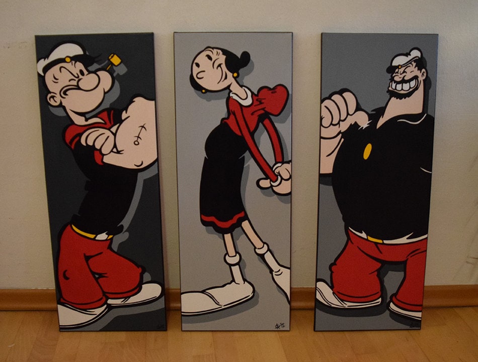 Popeye Olive Oyl Bluto the Brutus Pop Art Hand Painted Acrylic Canvas ...