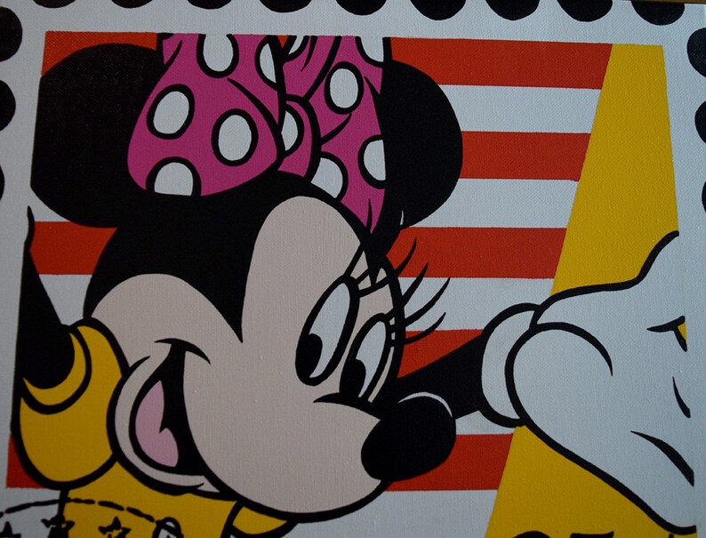 Mickey Mouse & Minnie Post Stamp Hand Painted Pop Art Canvas - Etsy
