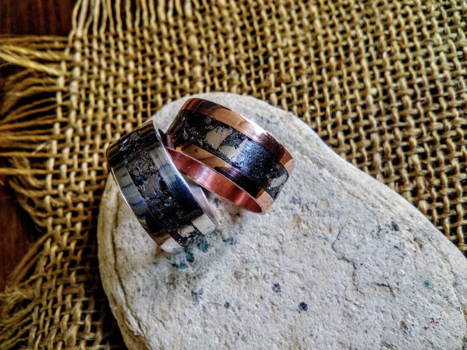 Grey Silver Copper Ring. Bismuth Metallic Stone Inlaid. 6-12mm | Etsy