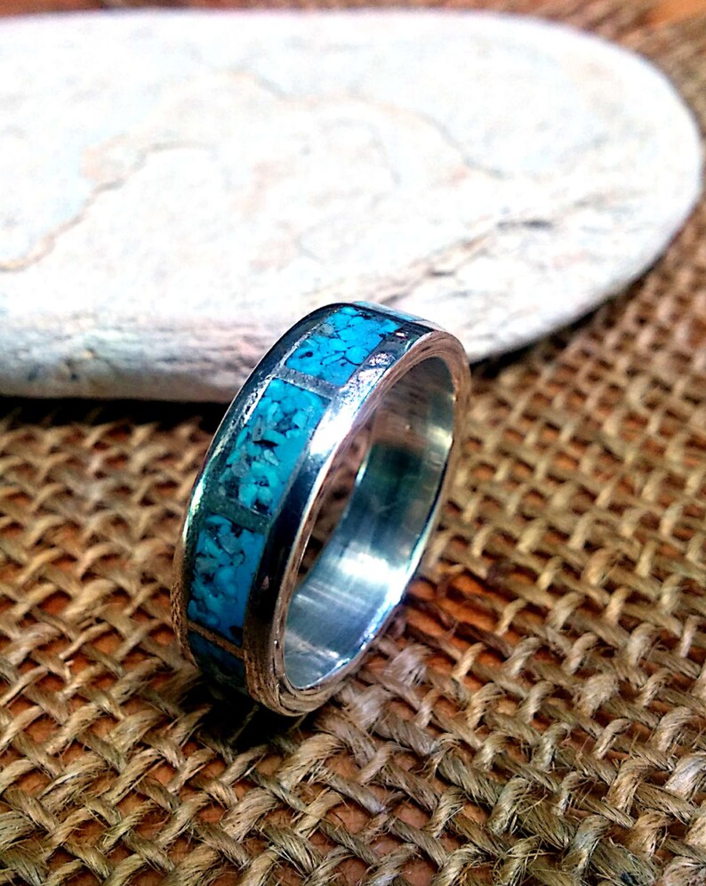 Turquoise Inlay Sterling Band. Lined. 4.5mm 6.5mm Wide. - Etsy