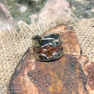 White Bronze Cuff Ring. 14mm Wide. Copper Inlay. - Etsy