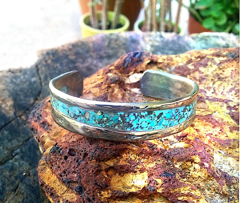 Titanium Cuff Bracelet. Turquoisr Inlay. 0.5", 0.75" Wide. Polished ...