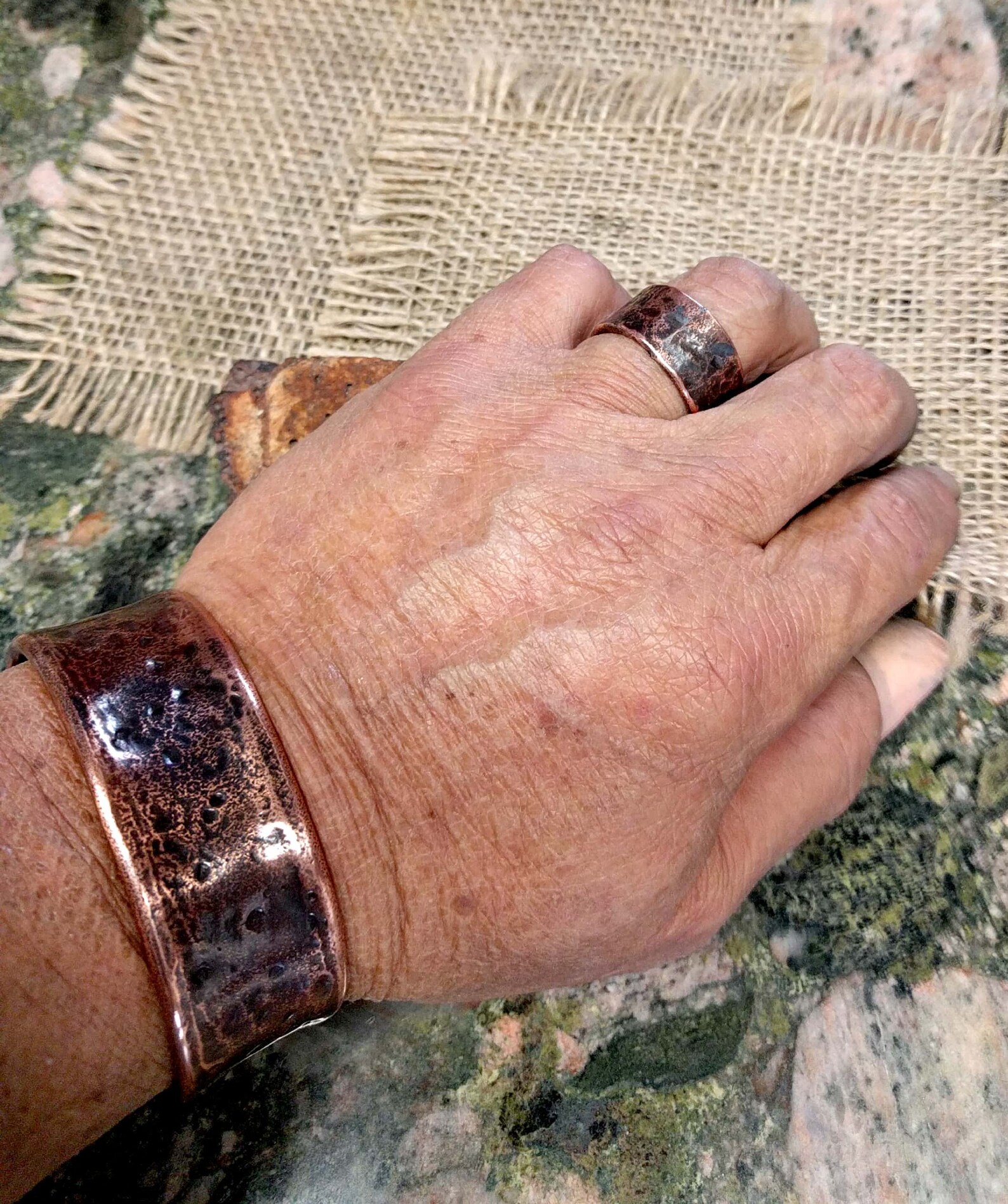 Rustic Copper Cuff Ring and Bracelet. Hammered. - Etsy