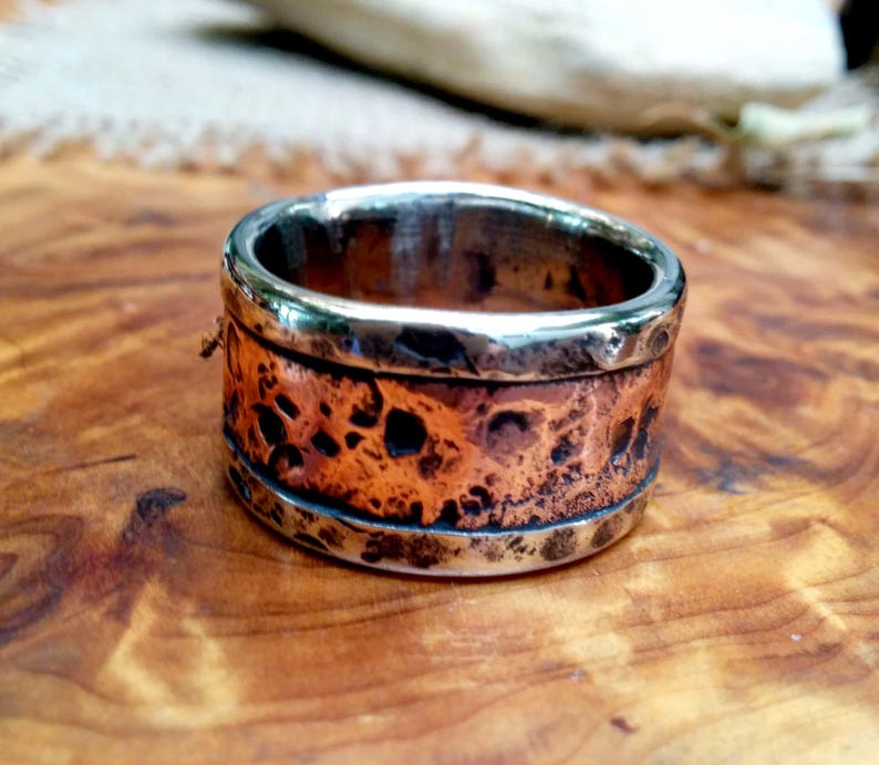 White Rustic Copper Ring Band. Hammered and Rustic. - Etsy