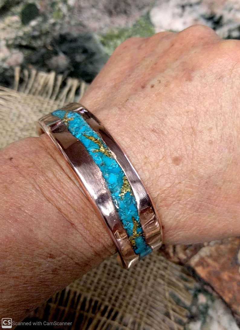 Gold Vein King Man Turquoise Copper Cuff Bracelet. Alaska Gold | Etsy