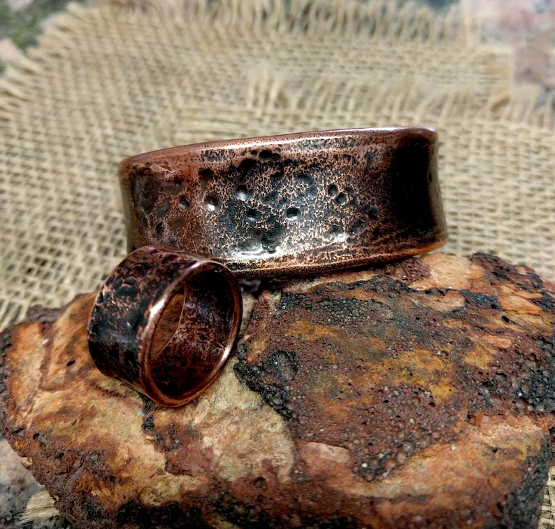 Rustic Copper Cuff Ring and Bracelet. Hammered. - Etsy