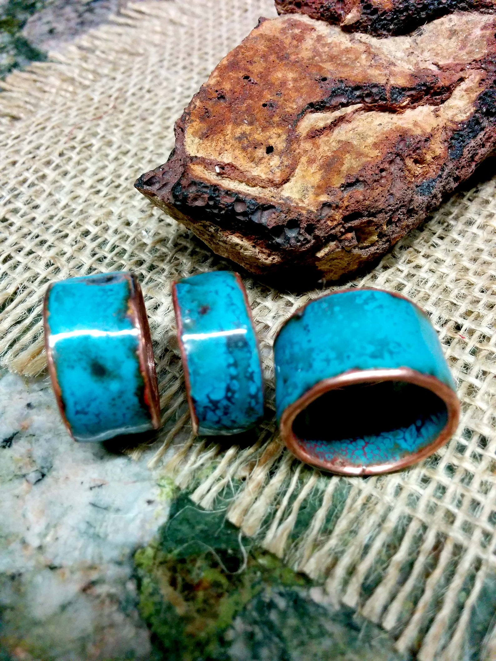 Enameled Sapphire blue Copper Band. 10 12 14 mm Wide. | Etsy