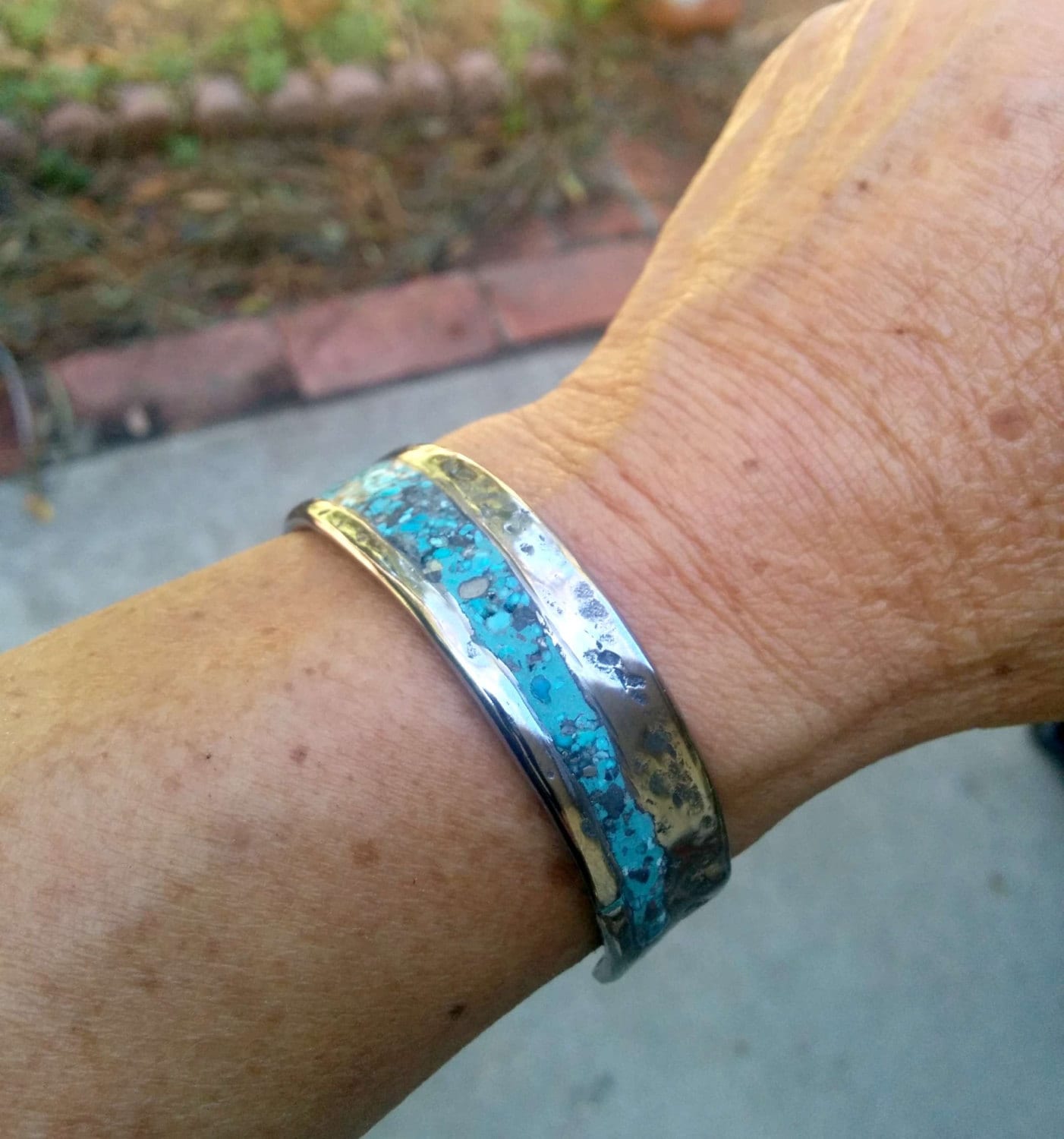 Titanium Cuff Bracelet. Turquoisr Inlay. 0.5", 0.75" Wide. Polished ...